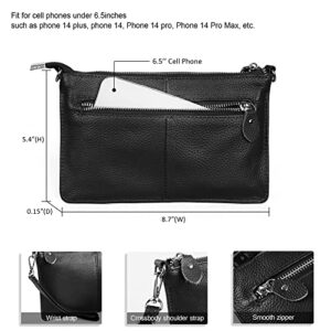 Belfen Small Crossbody Bags for Women, Leather Clutch Wristlet Wallets Cell Phone Purses Handbags with Leather Cross Body Shoulder Strap -Black