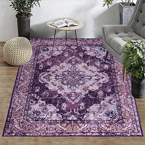 Bohemian Medallion Chic Area Rug,3'X 5' Purple Living Room Bedroom Dining Room Non-Slip Backing Soft Faux Wool Floor Carpet for Kitchen Bedroom Bathroom Dining Room