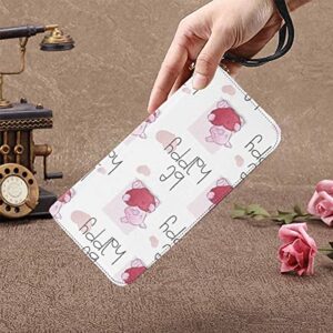 InterestPrint Cute Animal Cute Pig Women's Clutch Purse Travel Multifunction Clutch Wristlet Purse Handbag