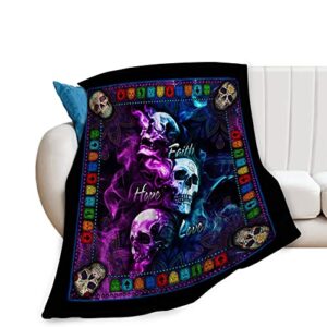 skull blanket for boys girls spooky goth boho skull skeleton throw blanket soft cozy warm fuzzy fleece skull bedroom decor blanket for women adults couch sofa bedding 50″x40″