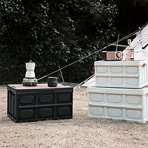 Collapsible Storage Box 55L Folding Storage Bin with MDF Lid Storage Container Shelf Basket Cloth Closet Car Organizer Outdoor Picnic Transport Box Toy Clothes Book Holder Plastic Tote Crate- Black