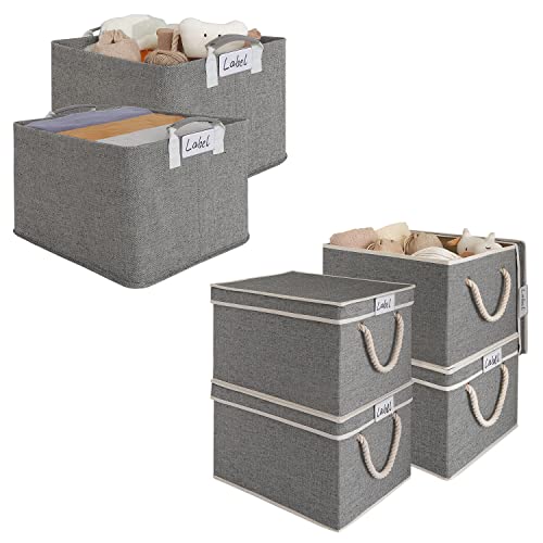 LoforHoney Home Bundle- Storage Bins with Lids Light Gray XLarge 4-Pack, Storage Baskets with Metal Frames Light Gray Jumbo 2-Pack