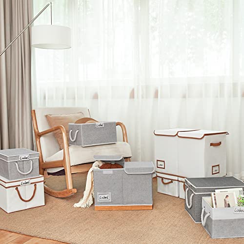 LoforHoney Home Bundle- Storage Bins with Lids Light Gray XLarge 4-Pack, Storage Baskets with Metal Frames Light Gray Jumbo 2-Pack