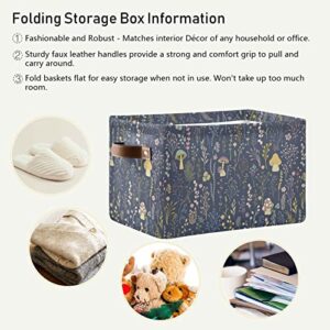 Kigai Mushroom Plants Storage Basket with Handles Collapsible Storage Bins Canvas Fabric Storage Organizer for Shelves Closet Bedroom Living Room 2Pack