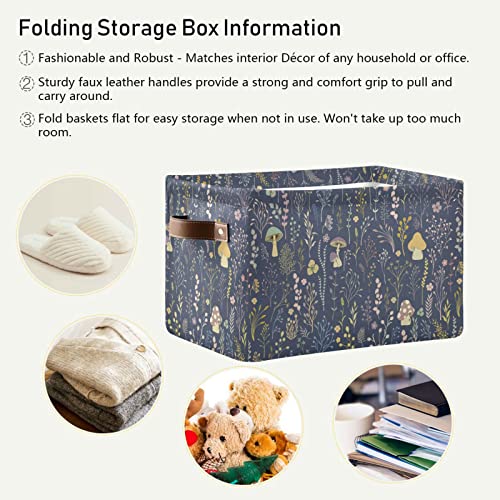 Kigai Mushroom Plants Storage Basket with Handles Collapsible Storage Bins Canvas Fabric Storage Organizer for Shelves Closet Bedroom Living Room 2Pack