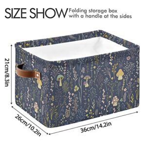 Kigai Mushroom Plants Storage Basket with Handles Collapsible Storage Bins Canvas Fabric Storage Organizer for Shelves Closet Bedroom Living Room 2Pack