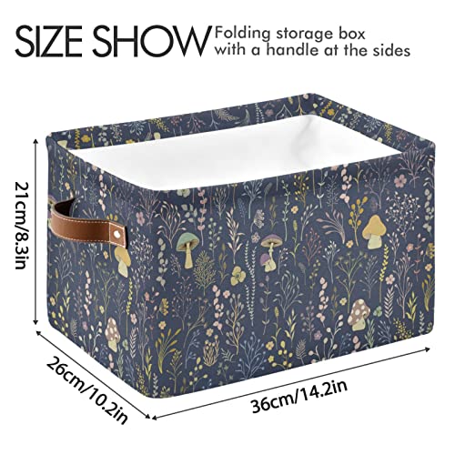 Kigai Mushroom Plants Storage Basket with Handles Collapsible Storage Bins Canvas Fabric Storage Organizer for Shelves Closet Bedroom Living Room 2Pack