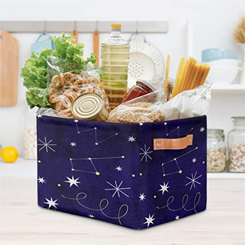 Pardick Large Collapsible Storage Bins ,Space Constellation Decorative Canvas Fabric Storage Boxes Organizer with Handles，Rectangular Baskets Bin for Home Shelves Closet Nursery Gifts