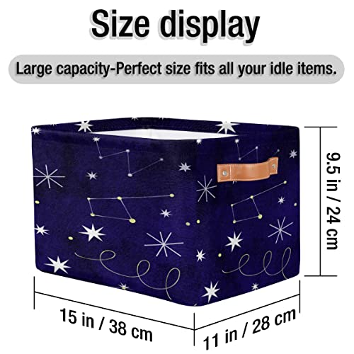 Pardick Large Collapsible Storage Bins ,Space Constellation Decorative Canvas Fabric Storage Boxes Organizer with Handles，Rectangular Baskets Bin for Home Shelves Closet Nursery Gifts