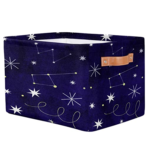 Pardick Large Collapsible Storage Bins ,Space Constellation Decorative Canvas Fabric Storage Boxes Organizer with Handles，Rectangular Baskets Bin for Home Shelves Closet Nursery Gifts