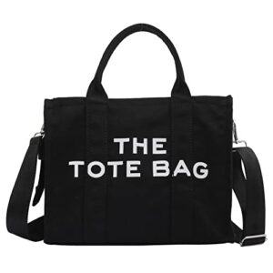 gotoant canvas crossbody tote bag for women canvas tote bags with zipper for school and work crossbody bag personal shoulder tote (black)