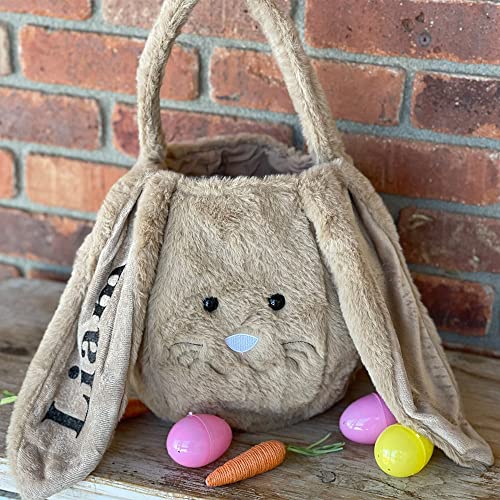 Personalized Bunny Easter Basket, Fur Easter Basket with Name, Plush Easter Bucket, Bunny Face Tote, Kids Custom Easter Treat Bag Best Easter Gift Baskets