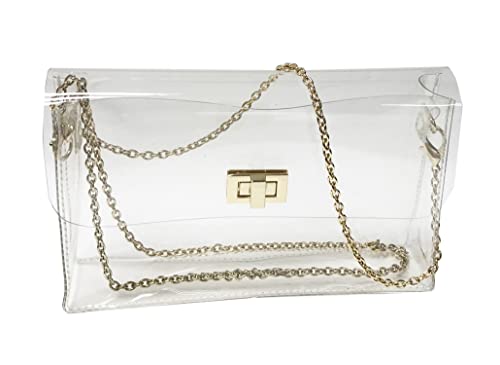 expouch Clear Purse Crossbody Shoulder Bag Handbag for Women, Stadium Approved (gold)