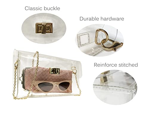 expouch Clear Purse Crossbody Shoulder Bag Handbag for Women, Stadium Approved (gold)