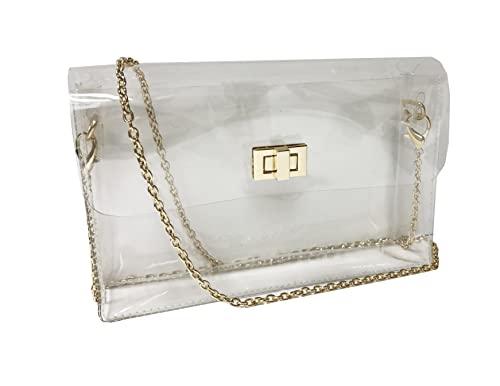 expouch Clear Purse Crossbody Shoulder Bag Handbag for Women, Stadium Approved (gold)