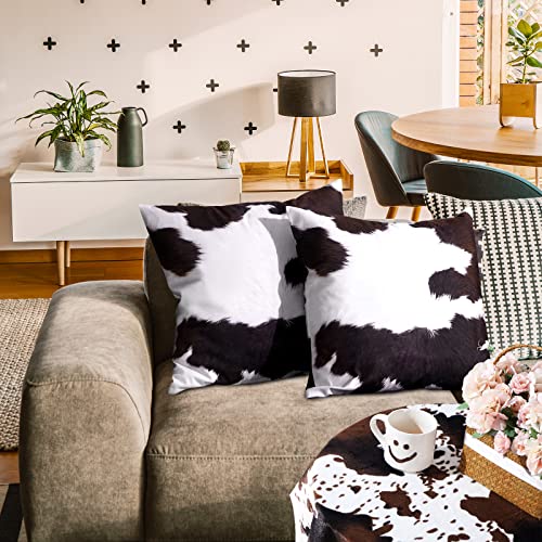 Remagr 3 Pcs Cow Print Rug and Cowhide Pillowcase Set 3.6x2.5ft Faux Cowhide Area Carpet Faux Cow Hide Rug Faux Cow Mat Cow Print Pillows for Living Room Bedroom Office Western Decor