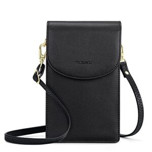 nuoku small leather crossbody bags for women, mini cell phone purse, removable rfid blocking card holder, black