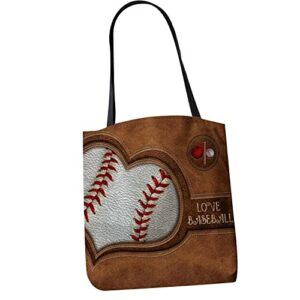 No Leather Love Baseball With Heart Lined Tote Bag Softball Handbag Baseball Sport Shoulder Bag, Multicolor, 13''x13''