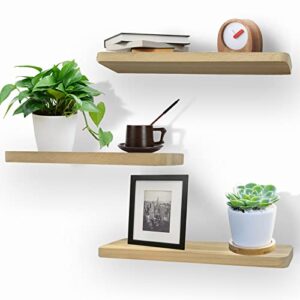 wyewye floating shelves wall wood shelves set of 3, durable visible bracket wall shelves decor for kitchen, bedroom, living and bathroom shelves for wall decor floating bookshelf