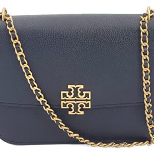 Tory Burch 138724 Britten Pebbled Black Leather With Gold Hardware Medium Women's Adjustable Shoulder Bag