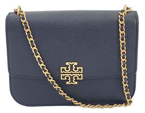 Tory Burch 138724 Britten Pebbled Black Leather With Gold Hardware Medium Women's Adjustable Shoulder Bag