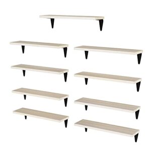 wallniture arras 17″ floating shelves for living room decor, wall bookshelf, floating shelf for kitchen & hallway, bedroom shelves for storage set of 9, natural, wood