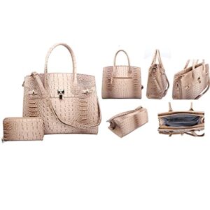 ALLIGATOR CROC 2-IN-1 FASHION SATCHEL w/MATCHING WALLET SET - TAN