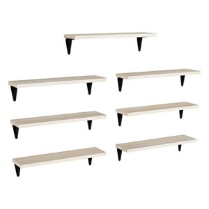 wallniture arras 17″ floating shelves for storage, bookshelf living room decor, dining room & kitchen shelves, wall shelves for bedroom and office set of 7, natural, wood