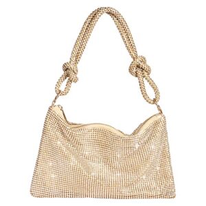 rhinestone evening bags for womens, chic crystal sparkly evening purse handbag hobo bag (golden)