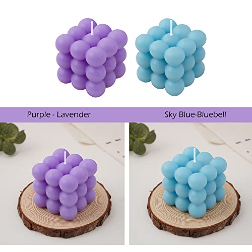 Bubble Candles Purple Blue Lavender Scented, Soy Cube Cute Shaped Small Bubble Candles Trendy Funny Cool Square Candles Aesthetic Living Room Shelf Table Decor