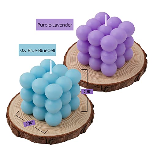 Bubble Candles Purple Blue Lavender Scented, Soy Cube Cute Shaped Small Bubble Candles Trendy Funny Cool Square Candles Aesthetic Living Room Shelf Table Decor