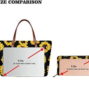 Wideasale Highland Cow Sunflower Printed 2Pcs Handbags Purse Set with Wallet for Women Outdoor Sports Athletic Tote Bags Zippered Large Shoulder Bag