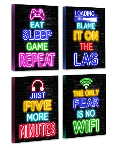 Drsoum Video Game Room Decor for Boys - Gaming Wall Art - Neon Gaming Room Decor - Game Poster FRAMED 8"x10" - Gamer Wall Decor - Teenage Boy Room Decor