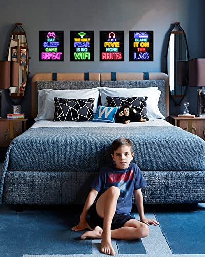 Drsoum Video Game Room Decor for Boys - Gaming Wall Art - Neon Gaming Room Decor - Game Poster FRAMED 8"x10" - Gamer Wall Decor - Teenage Boy Room Decor