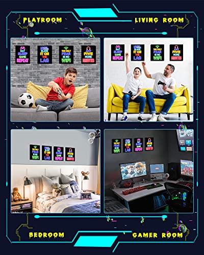 Drsoum Video Game Room Decor for Boys - Gaming Wall Art - Neon Gaming Room Decor - Game Poster FRAMED 8"x10" - Gamer Wall Decor - Teenage Boy Room Decor