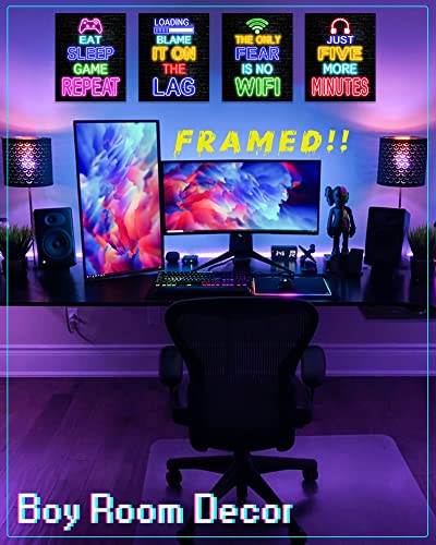 Drsoum Video Game Room Decor for Boys - Gaming Wall Art - Neon Gaming Room Decor - Game Poster FRAMED 8"x10" - Gamer Wall Decor - Teenage Boy Room Decor