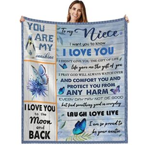 niece gifts blanket – to my beautiful niece, gifts for niece from aunt, butterfly blanket nieces birthday throws blankets, graduation birthday present for niece gifts ideas 60″x50″