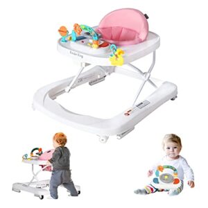 kinder king activity baby walker 3 in 1 folding learning walker boys girls seated or push behind infant activity center w/adjustable height & speed music & lights toys steering wheel pink 1.0 count