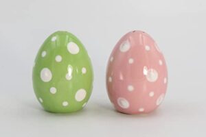 fine ceramic pink & green easter egg salt & pepper shakers set, 2-3/4″ h