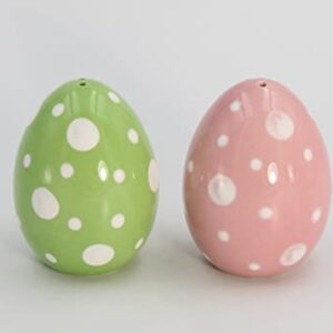 Fine Ceramic Pink & Green Easter Egg Salt & Pepper Shakers Set, 2-3/4" H