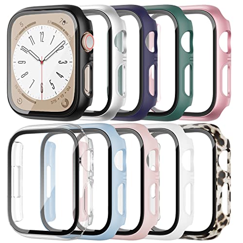 [10 Pack] Case Compatible with Apple Watch Series 8 Series 7 41mm with Tempered Glass Screen Protector, HASDON Full Coverage Hard PC Bumper Cover for iWatch Series 8 7 41mm Accessories