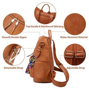 LAFRIOUS Women Backpack Purse, PU Leather Casual Fashion Shoulder Bag Convertible Detachable Colorful Strap 3 Ways to Carry Brown