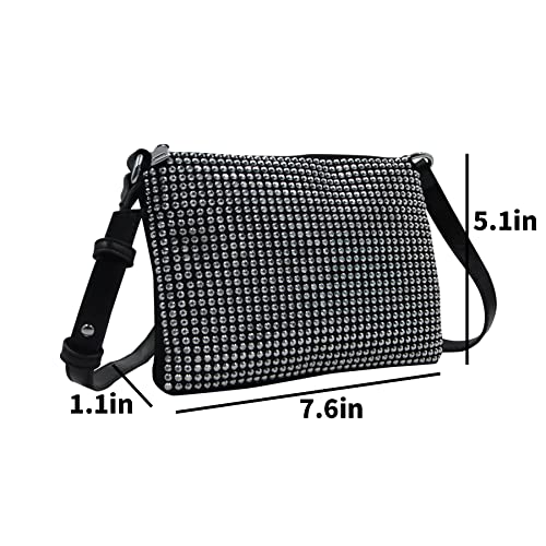 RARITYUS Women Shiny Rhinestone Crossbody Bag Fashion Purse Sparkly Evening Bag Clutch Handbag with Metal Chain