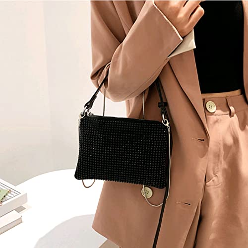 RARITYUS Women Shiny Rhinestone Crossbody Bag Fashion Purse Sparkly Evening Bag Clutch Handbag with Metal Chain