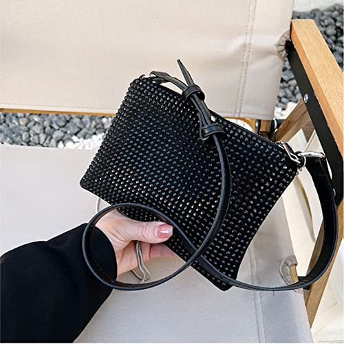 RARITYUS Women Shiny Rhinestone Crossbody Bag Fashion Purse Sparkly Evening Bag Clutch Handbag with Metal Chain