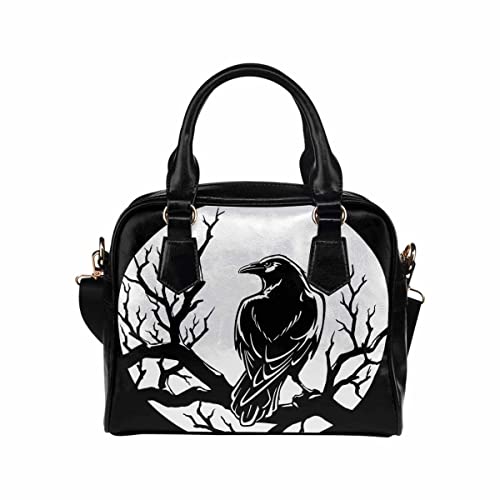 InterestPrint Black Crow Sitting at Night Womens Top Handle PU Leather Shoulder Satchel Bag Mulit