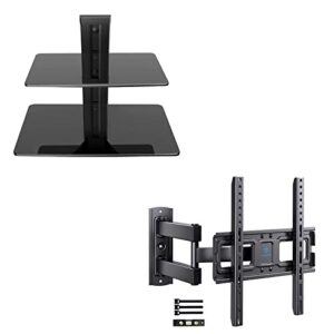 perlesmith floating wall mounted shelf double av shelf & perlesmith tv wall mount swivel tilt for 32-55 inch