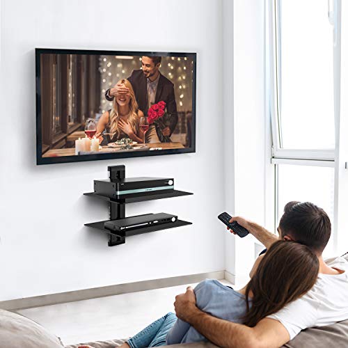 PERLESMITH Floating Wall Mounted Shelf Double AV Shelf & PERLESMITH TV Wall Mount Swivel Tilt for 32-55 inch