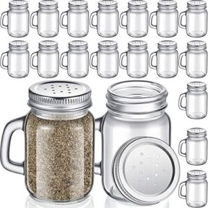 24 pieces glass salt and pepper shakers clear mason jar mini salt shakers for kitchen with metal lid and handles for kitchen table drinkware home accessories, 4 oz