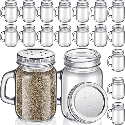 24 Pieces Glass Salt and Pepper Shakers Clear Mason Jar Mini Salt Shakers for Kitchen with Metal Lid and Handles for Kitchen Table Drinkware Home Accessories, 4 oz